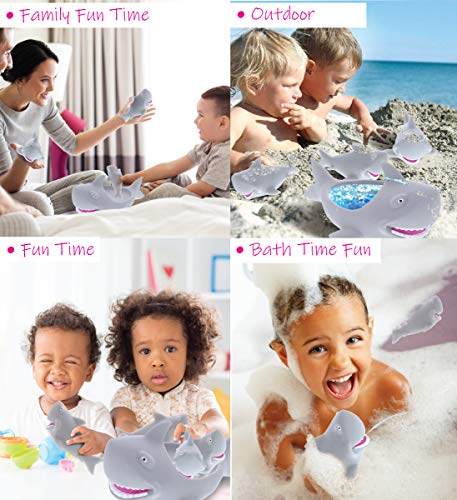 Dollibu Family Animal Bath Squirters 4 Piece Bath Toy Set, Toddler Bath Toys for Bathtime & Water Fun, Girls & Boys Floating Rubber Squirt Toys, Floaty Pool Toys for Toddlers & Kids (Gray)