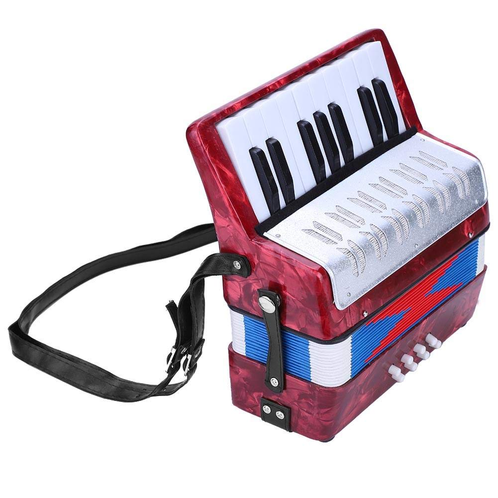 Focket Piano Accordion, 17 Key 8 Bass Button Hand Piano Accordion Lightweight Concertina Educational Music Instrument with Manual, for Solo and Ensemble Beginners Students Kid (Red)