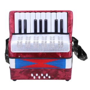 focket piano accordion, 17 key 8 bass button hand piano accordion lightweight concertina educational music instrument with manual, for solo and ensemble beginners students kid (red)