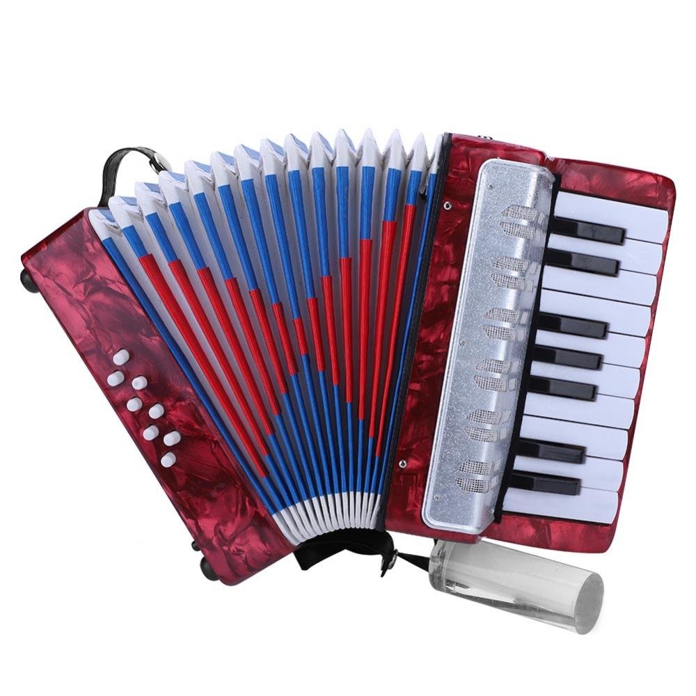 Focket Piano Accordion, 17 Key 8 Bass Button Hand Piano Accordion Lightweight Concertina Educational Music Instrument with Manual, for Solo and Ensemble Beginners Students Kid (Red)