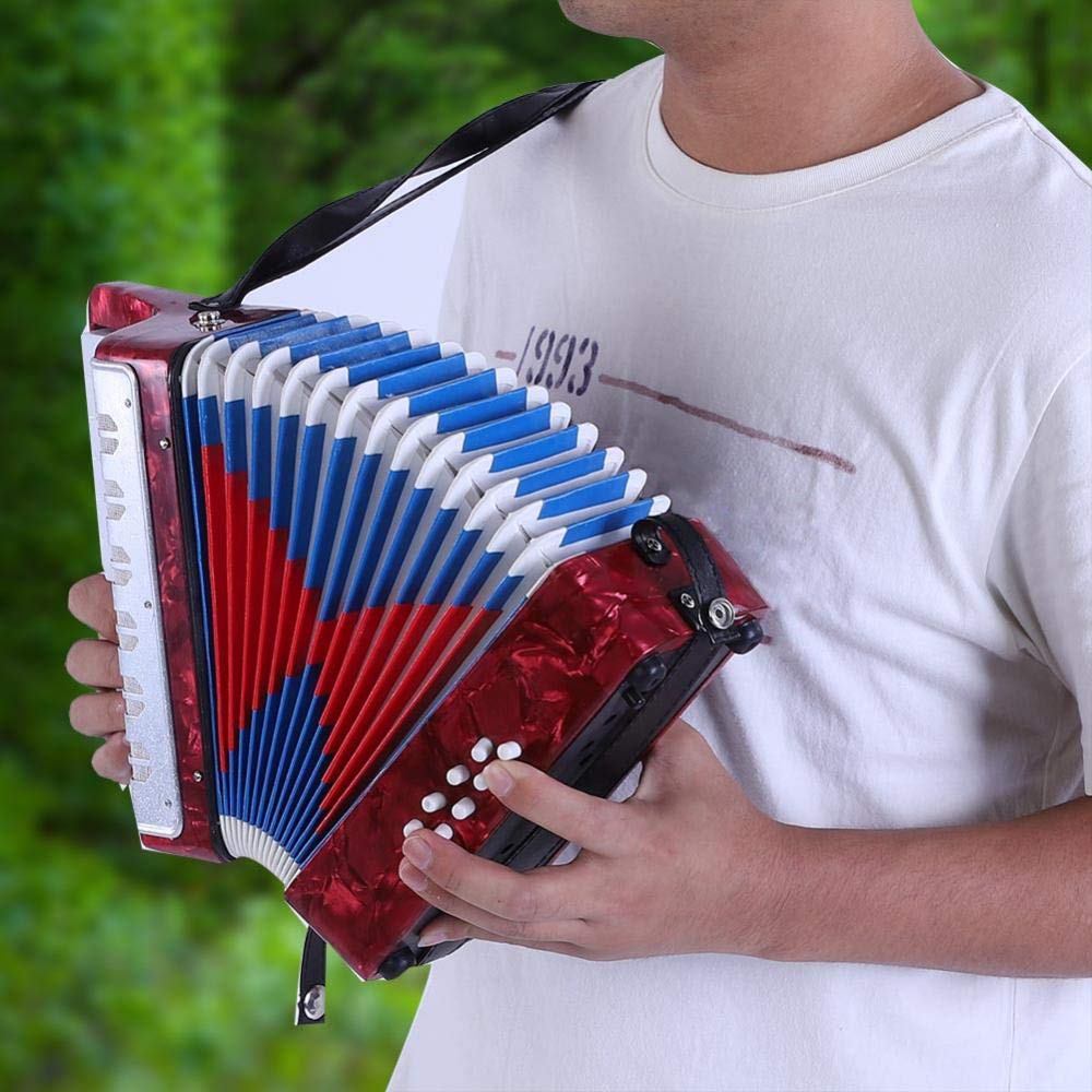 Focket Piano Accordion, 17 Key 8 Bass Button Hand Piano Accordion Lightweight Concertina Educational Music Instrument with Manual, for Solo and Ensemble Beginners Students Kid (Red)