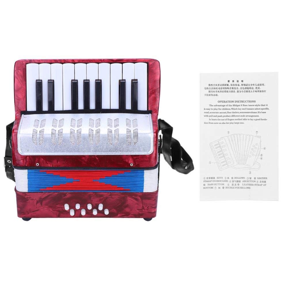 Focket Piano Accordion, 17 Key 8 Bass Button Hand Piano Accordion Lightweight Concertina Educational Music Instrument with Manual, for Solo and Ensemble Beginners Students Kid (Red)