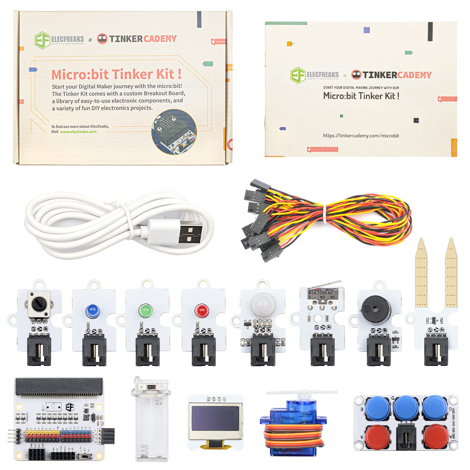 ELECFREAKS microbit Tinker Kit for Kid Micro:bit Sensor Starter Kit with 35 Projects, DIY Programming STEM kit with Basic Coding Electronics Modules and Wiki Tutorial(Without Micro:bit)