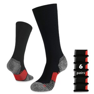 wander 6 pairs men's athletic run cushion over-the-calf tube socks (6 pairs red, l:shoe size:9-12)