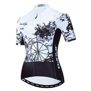 weimostar women's cycling jersey short sleeve biking shirts full zipper bicycle tops bike clothes four pockets white black size m