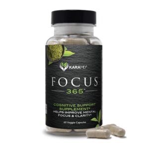 karamd focus 365 - nootropic brain supplement for memory & focus - with maca root, ginseng, acetyl l-carnitine & green tea - vegetable capsules - 30 servings (60 capsules)