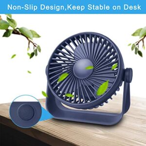 TriPole Desk Fan Small Table Fan Rechargeable Battery Operated Mini Fan 360 Degree Rotation 5.1 Inch Portable Fan 4 Speed USB Personal Fan for Home Office