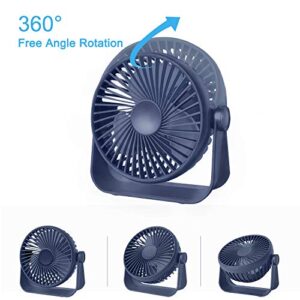 TriPole Desk Fan Small Table Fan Rechargeable Battery Operated Mini Fan 360 Degree Rotation 5.1 Inch Portable Fan 4 Speed USB Personal Fan for Home Office