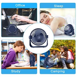 TriPole Desk Fan Small Table Fan Rechargeable Battery Operated Mini Fan 360 Degree Rotation 5.1 Inch Portable Fan 4 Speed USB Personal Fan for Home Office