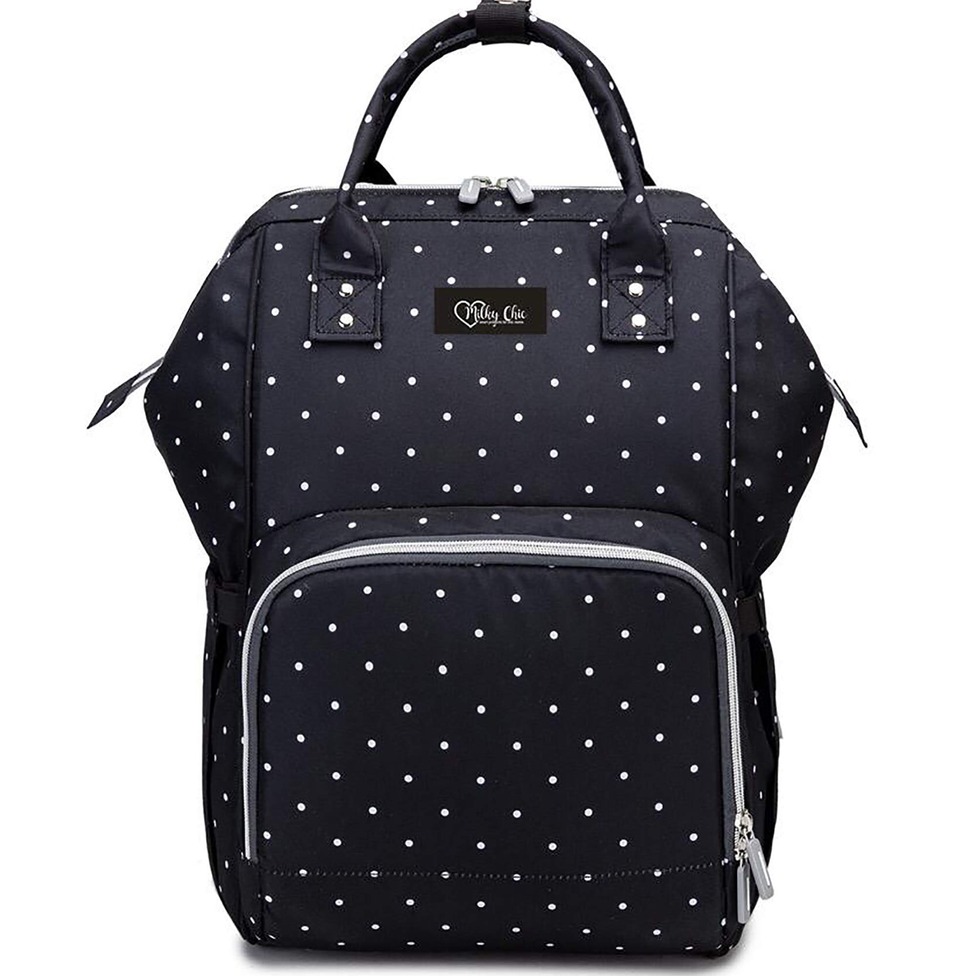 Milky Chic Mommy Diaper Bag- Waterproof USB Charging Port Stroller Straps Changing Pad (Dots)