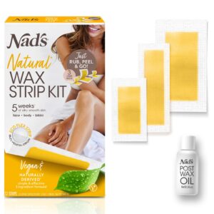 nad's wax strips kit natural all skin types wax hair removal for women, 6 face wax strips + 20 body wax strips + 6 bikini wax strips + post wax oil