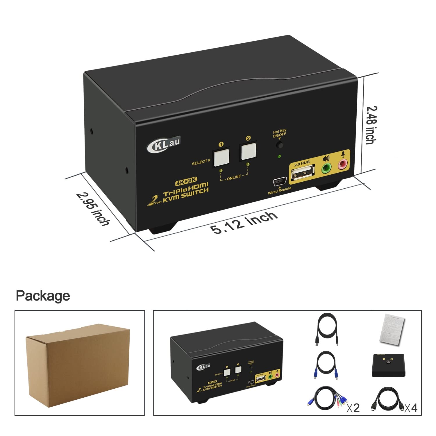 CKLau 4Kx2K@60Hz Dual Port 3 Monitor KVM Switch HDMI with Audio and Cables, KVM Switch 3 Monitors 2 Computers Supports Emulation EDID, Hotkey Switching