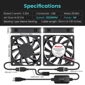 2 Packs Wathai 60mm x 10mm USB Fan 5V DC Brushless Cooling Fan