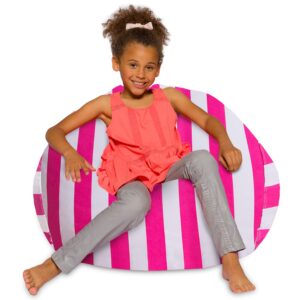 posh creations bean bag chair for kids, teens, and adults includes removable and machine washable cover, 38in - large, canvas stripes pink and white