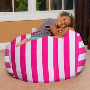 Posh Creations Bean Bag Chair for Kids, Teens, and Adults Includes Removable and Machine Washable Cover, 38in - Large, Canvas Stripes Pink and White