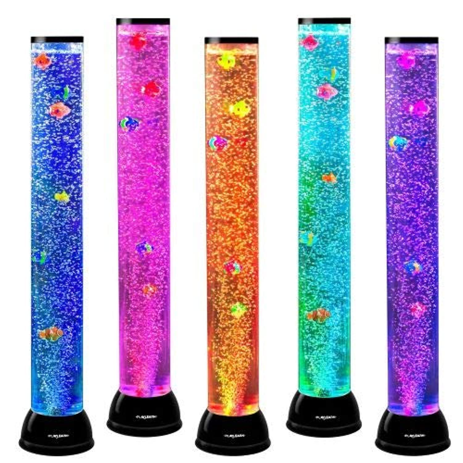 Playlearn 2.7ft Sensory Bubble Tube - 8 Fake Fish - 8 Color Changing LED Lights - Fake Fish Tank Bubble Lamp