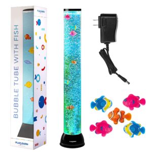 Playlearn 2.7ft Sensory Bubble Tube - 8 Fake Fish - 8 Color Changing LED Lights - Fake Fish Tank Bubble Lamp