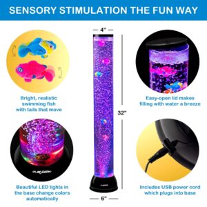 Playlearn 2.7ft Sensory Bubble Tube - 8 Fake Fish - 8 Color Changing LED Lights - Fake Fish Tank Bubble Lamp