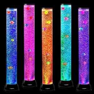 Playlearn 2.7ft Sensory Bubble Tube - 8 Fake Fish - 8 Color Changing LED Lights - Fake Fish Tank Bubble Lamp