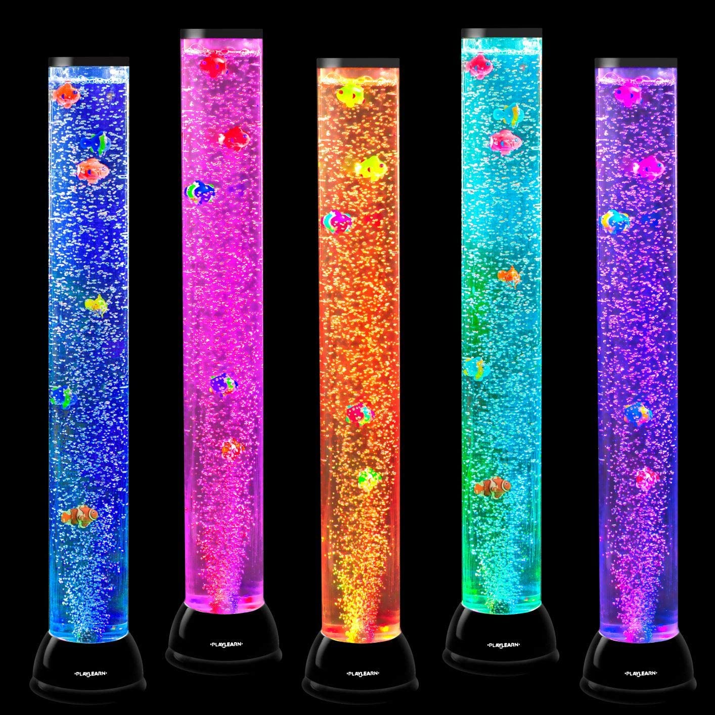 Playlearn 2.7ft Sensory Bubble Tube - 8 Fake Fish - 8 Color Changing LED Lights - Fake Fish Tank Bubble Lamp