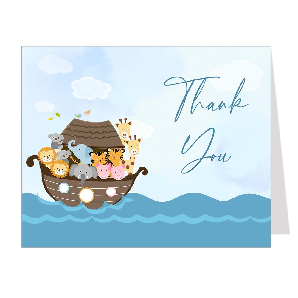 Noah's Ark Thank You Cards Two by Two Thank You Notes Twins Boy Girl Noah Noahs Arc Baby Shower Sunday School Teacher Christian Religious Noah Arc Blessing Folding Notes (24 Count)