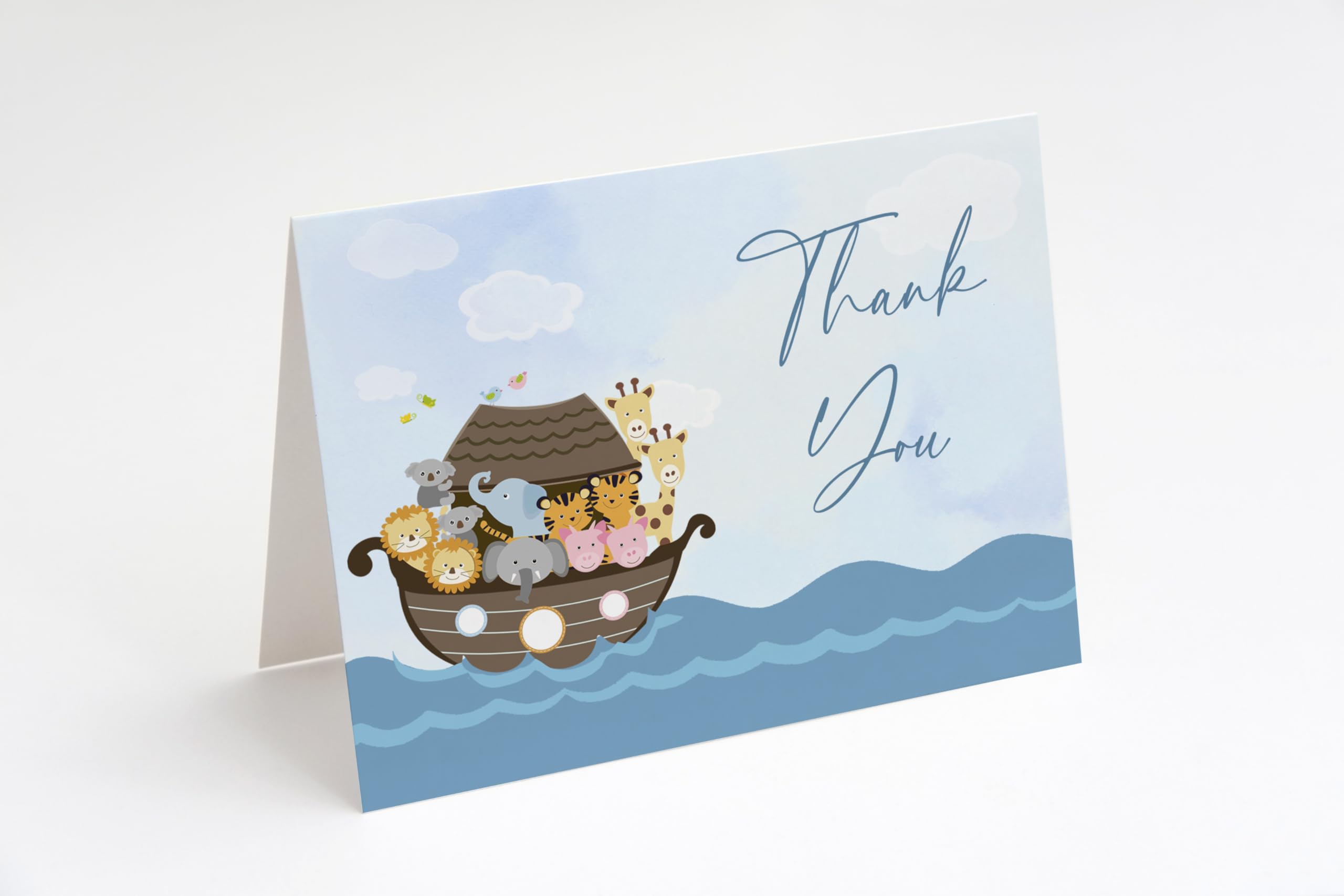 Noah's Ark Thank You Cards Two by Two Thank You Notes Twins Boy Girl Noah Noahs Arc Baby Shower Sunday School Teacher Christian Religious Noah Arc Blessing Folding Notes (24 Count)