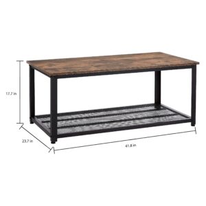 AZL1 Life Concept Coffee Table with Shelf, Living Room table with Dense Mesh Shelf, Decorative Cocktail Table, Large Shelving Space Industrial Design Durable for Living Room, Rustic Brown