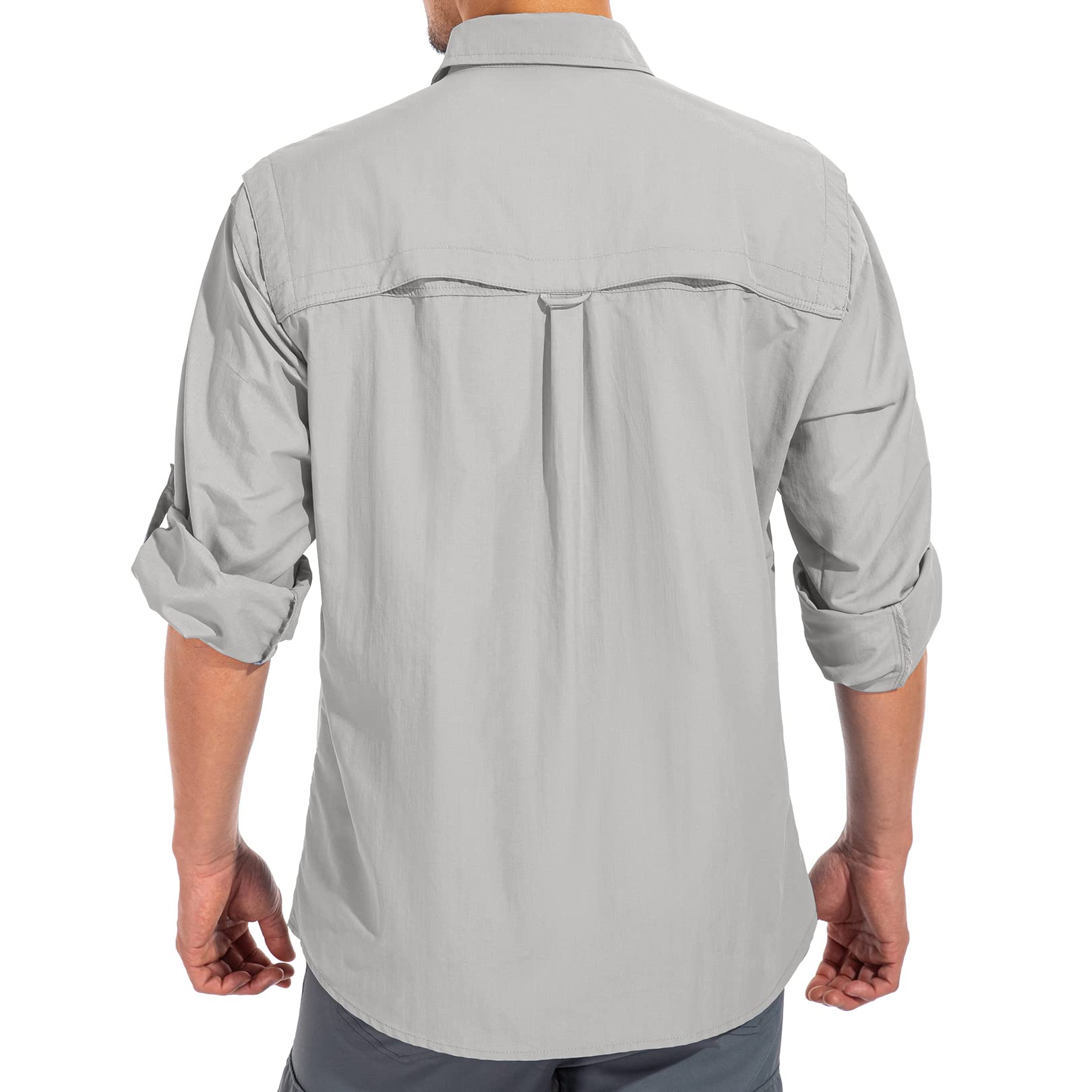 linlon Mens Safari Shirts Long Sleeve UV Protection Hiking Fishing UPF 50+ Quick Dry Cooling Camping Travel Shirts#5066-Light Grey-2XL