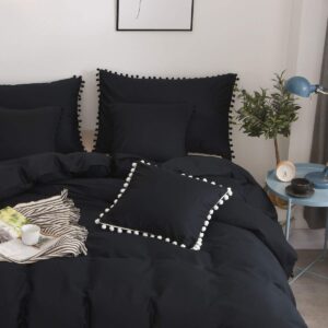 Softta 20x36 Boho Pillow Covers 2 pcs Pompom Pillow Shams Tassel Ruffle Pillowcases Black 100% Cotton Cover King/Cal King (NO Comforter NO Filling)