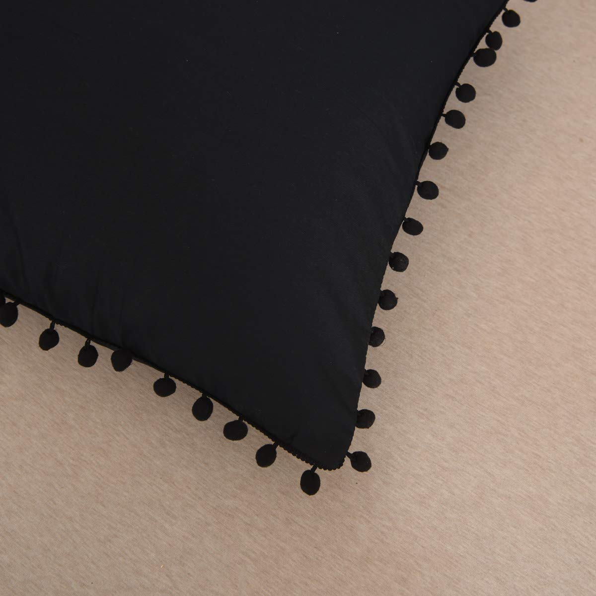 Softta 20x36 Boho Pillow Covers 2 pcs Pompom Pillow Shams Tassel Ruffle Pillowcases Black 100% Cotton Cover King/Cal King (NO Comforter NO Filling)