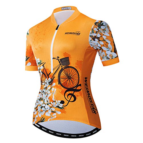 Weimostar Women's Cycling Jersey Short Sleeve Half Zipper Mountain Clothing Bike Shirt Top Quick Dry Breathable Orange Size XL