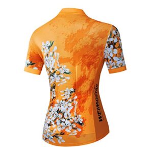 Weimostar Women's Cycling Jersey Short Sleeve Half Zipper Mountain Clothing Bike Shirt Top Quick Dry Breathable Orange Size XL