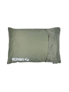 klymit drift camping pillow, shredded memory foam travel pillow with reversible cover for outdoor use, green, large