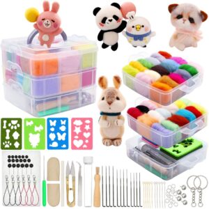 needle felting kit 109 pieces set, wool roving 36 colors with complete felt tools and storage box needle felting starter kit for diy craft animal home decoration birthday gift