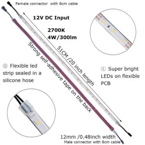 Litever Under Cabinet LED Lighting Kit, 4 PCS 20 Inches Flexible LED Strips, 16W, 1200 Lumen, Warm White 2700K. Suitable for Kitchen Counters Book Shelf Closet Workshop-(4-Strip-2700K)