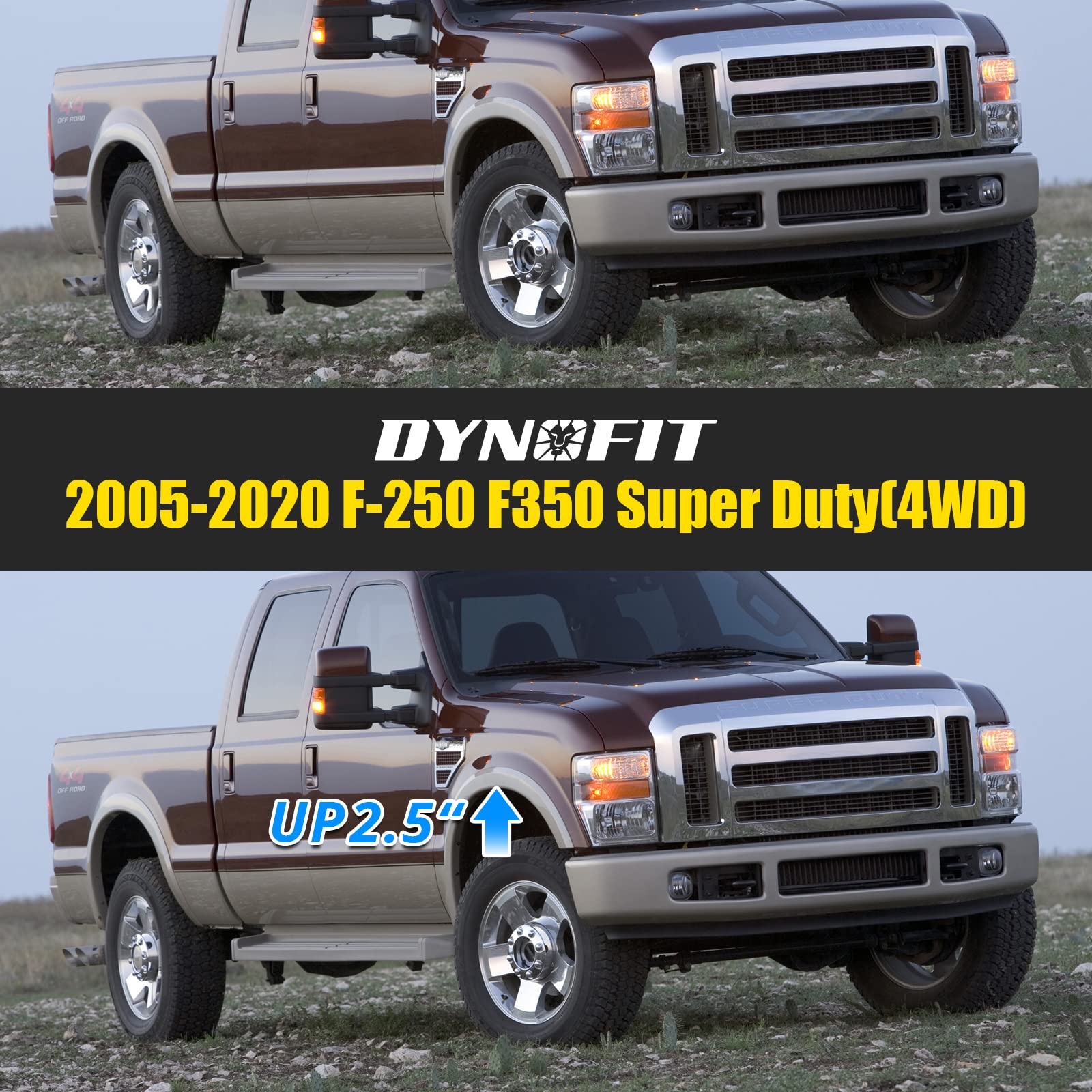 dynofit 2.5" Leveling Lift Kit for 2005-2020 F-250 F350 Super Duty(4WD),2.5 Inch Solid Front Struct Spacers+Shock Extenders for 05-20 Heavy Duty(HD) F250 350 Coil Spring Suspension