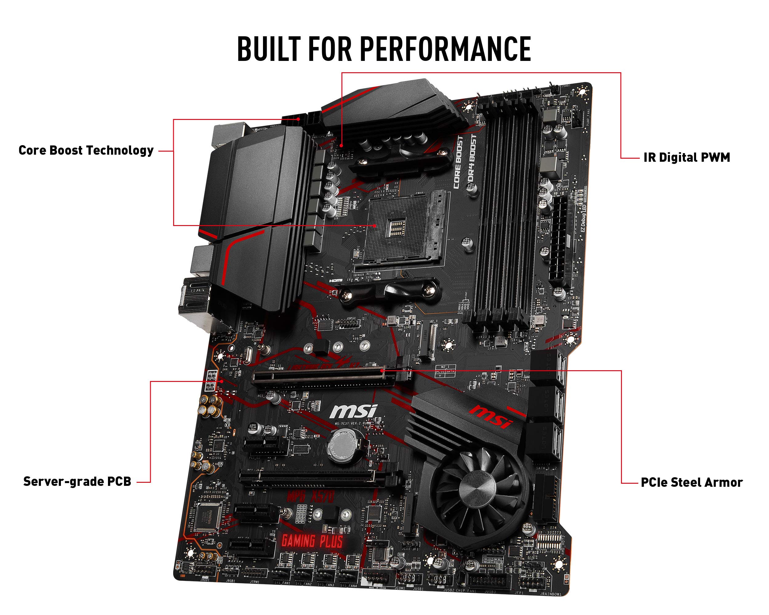 MSI MPG X570 Gaming Plus Motherboard (AMD AM4, PCIe 4.0, DDR4, SATA 6Gb/s, M.2, USB 3.2 Gen 2, HDMI, ATX) (Renewed)