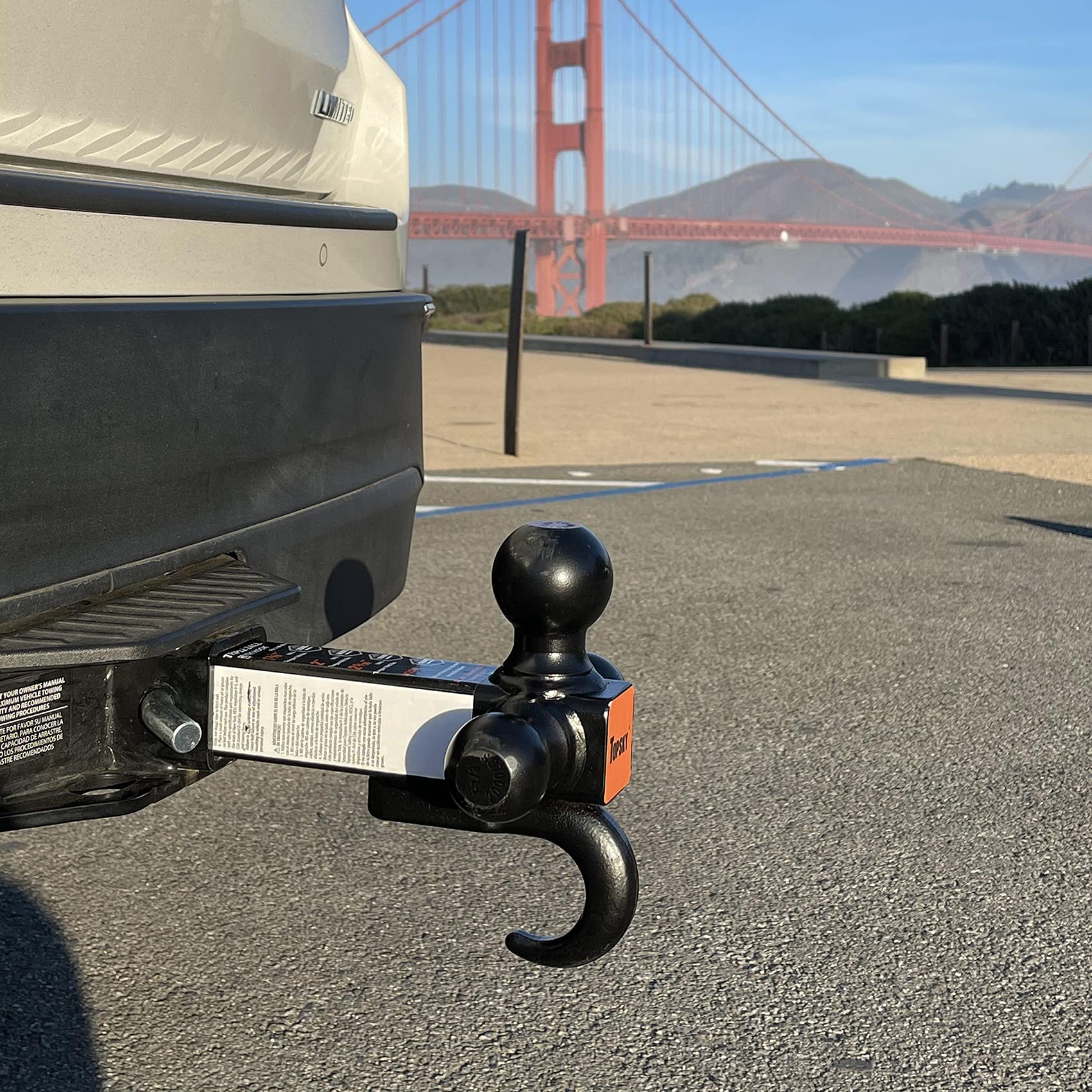 TOPSKY Trailer Hitch Tri Ball Mount with Hook, 1-7/8",2"&2-5/16", Hitch Ball, Hollow Shank, Black Ball,TS2009