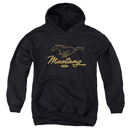 Trevco Ford Mustang Pony Script Unisex Youth Pull-Over Hoodie for Boys and Girls, Large Black