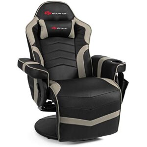 goplus massage gaming chair, racing style gaming recliner w/adjustable backrest and footrest, ergonomic high back pu leather computer office chair swivel game chair w/cup holder and side pouch