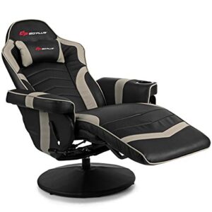 Goplus Massage Gaming Chair, Racing Style Gaming Recliner w/Adjustable Backrest and Footrest, Ergonomic High Back PU Leather Computer Office Chair Swivel Game Chair w/Cup Holder and Side Pouch