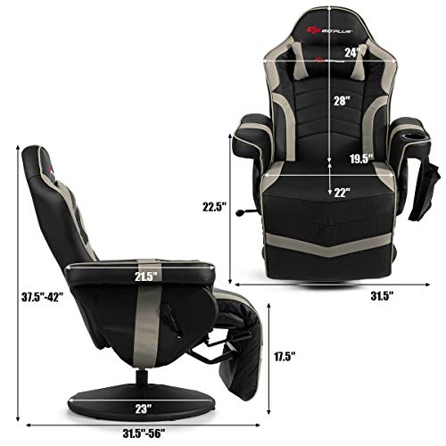 Goplus Massage Gaming Chair, Racing Style Gaming Recliner w/Adjustable Backrest and Footrest, Ergonomic High Back PU Leather Computer Office Chair Swivel Game Chair w/Cup Holder and Side Pouch