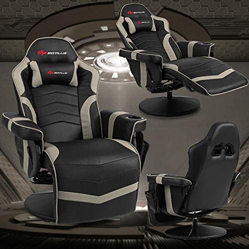 Goplus Massage Gaming Chair, Racing Style Gaming Recliner w/Adjustable Backrest and Footrest, Ergonomic High Back PU Leather Computer Office Chair Swivel Game Chair w/Cup Holder and Side Pouch