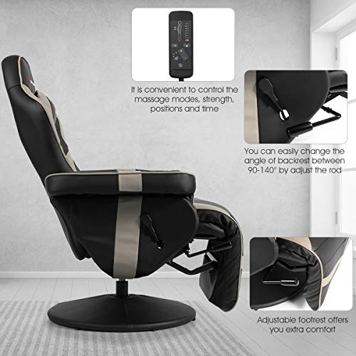 Goplus Massage Gaming Chair, Racing Style Gaming Recliner w/Adjustable Backrest and Footrest, Ergonomic High Back PU Leather Computer Office Chair Swivel Game Chair w/Cup Holder and Side Pouch