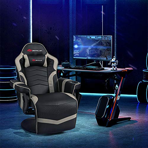 Goplus Massage Gaming Chair, Racing Style Gaming Recliner w/Adjustable Backrest and Footrest, Ergonomic High Back PU Leather Computer Office Chair Swivel Game Chair w/Cup Holder and Side Pouch