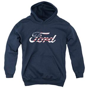 trevco ford flag logo unisex youth pull-over hoodie for boys and girls, large