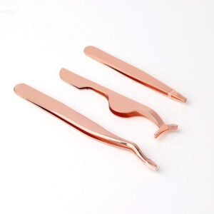 arroyner 3pcs eyelashes tool fake lash applicator lash tools fake eyelashes scissors (rose golden)