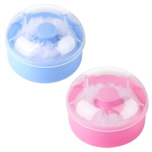 arroyner 2pcs baby body cosmetic powder puff body powder puff and container case (pink and blue) (2pcs)