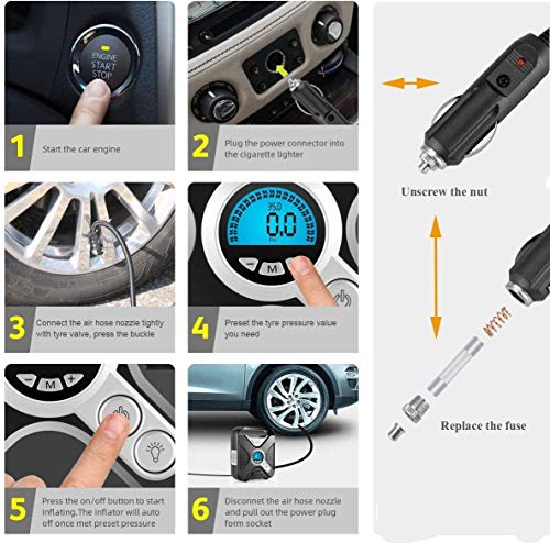 WindGallop Digital Car Tire Inflator Portable Air Compressor for Car Tires 12v Car Air Pump Tire Pump with Pressure Gauge LED Light Valve Adaptors for Bike Automobiles Basketball Pool Toys (1606y)