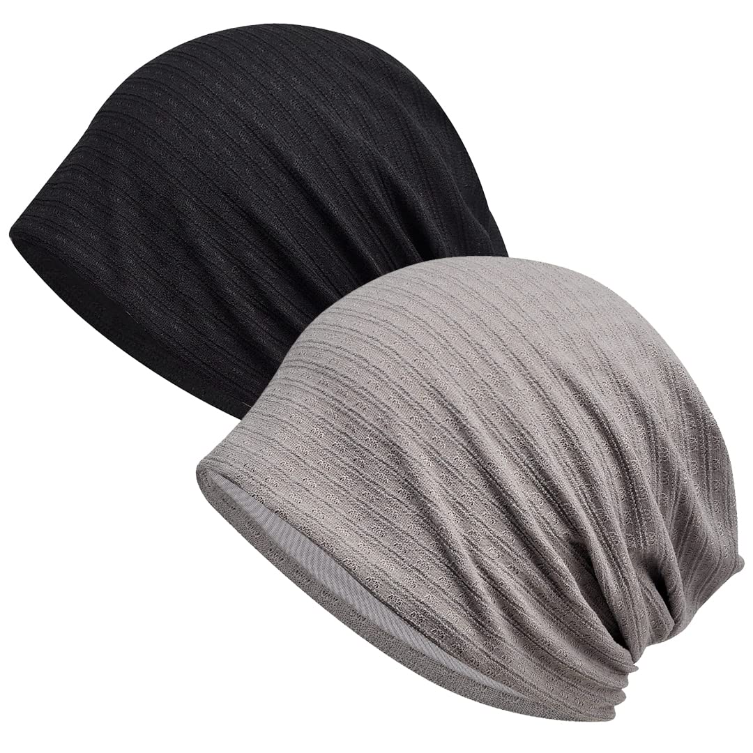 Womens Cotton Beanie Lace Turban Soft Sleep Cap Chemo Hats Fashion Slouchy Hat (2pack-8)